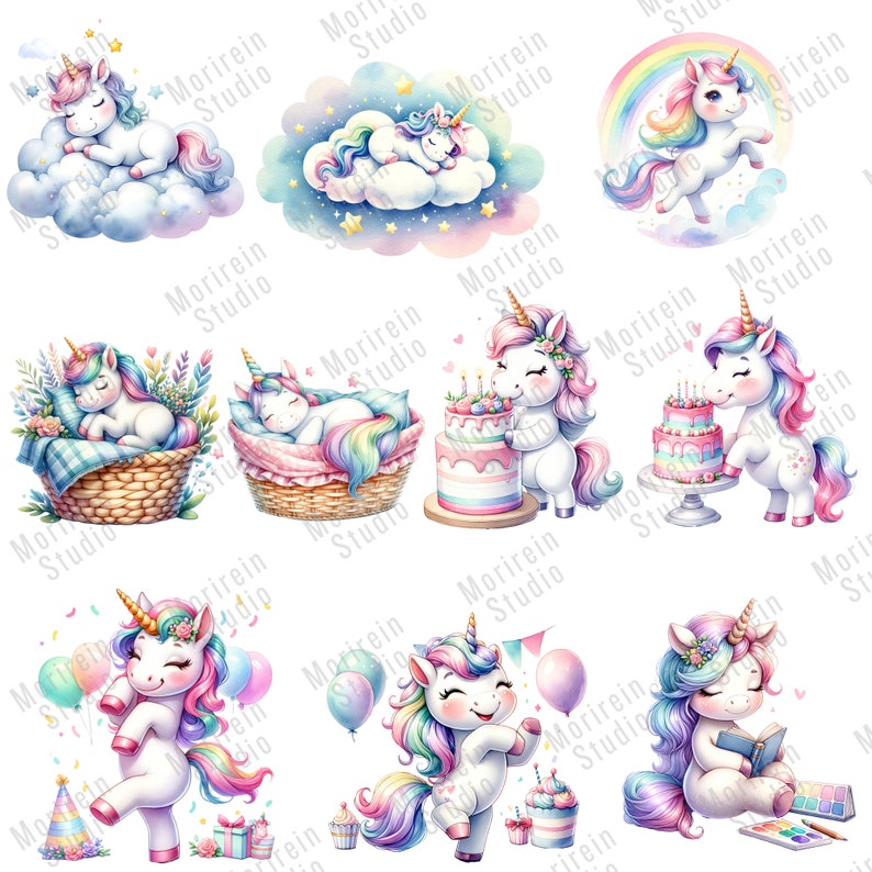 Cute Unicorn Clipart 62 PNG Watercolor Unicorn Party Unicorn Birthday ...