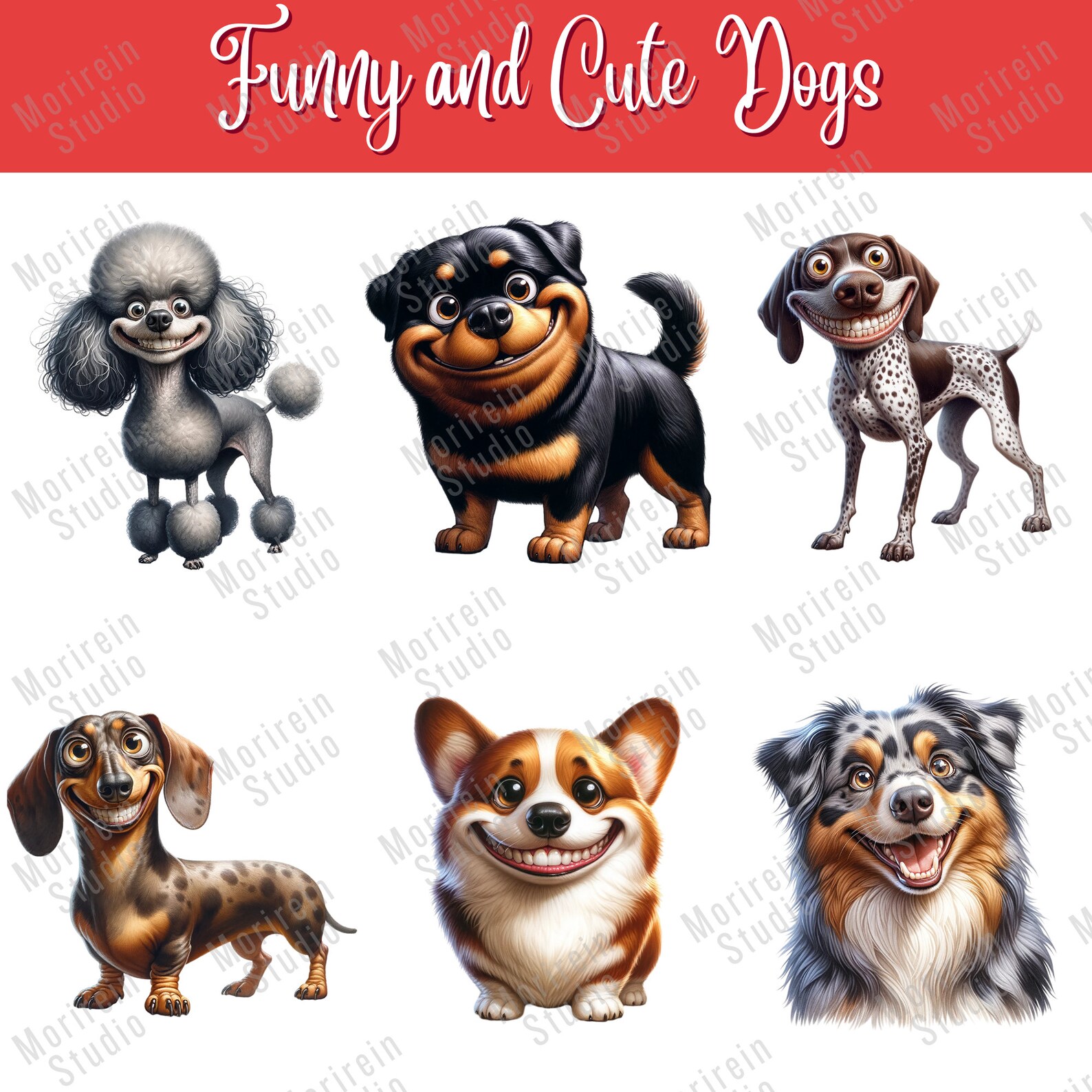 Watercolor Funny Dogs Clipart: 45 PNG Whimsical Art (digital Download ...