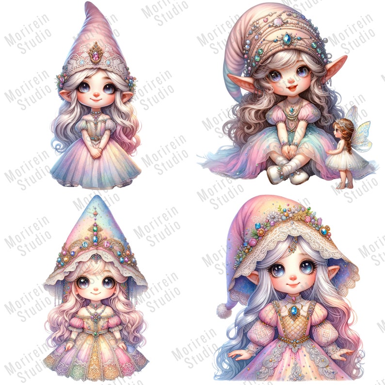 Princess Gnomes Clipart 36 PNG Watercolor Princess Gnome Girls Fairy ...