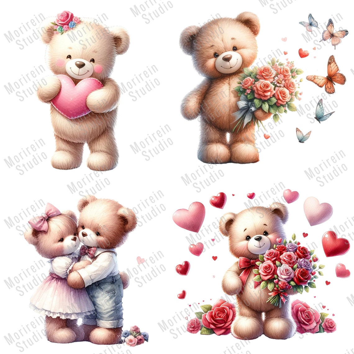 Valentines Teddy Bear Clipart 28 PNG Watercolor Cute Love Bear Clipart ...