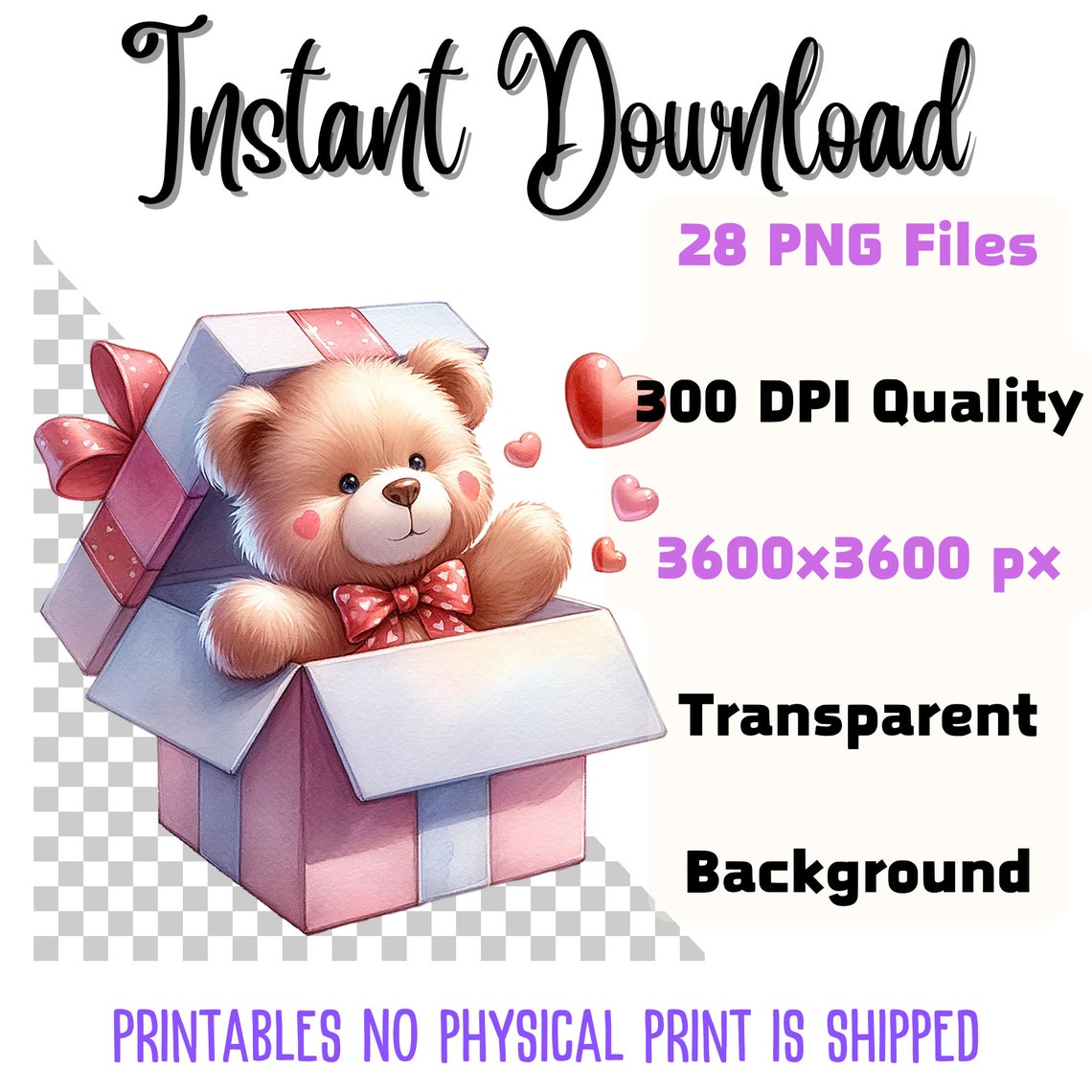 Valentines Teddy Bear Clipart 28 PNG Watercolor Cute Love Bear Clipart ...