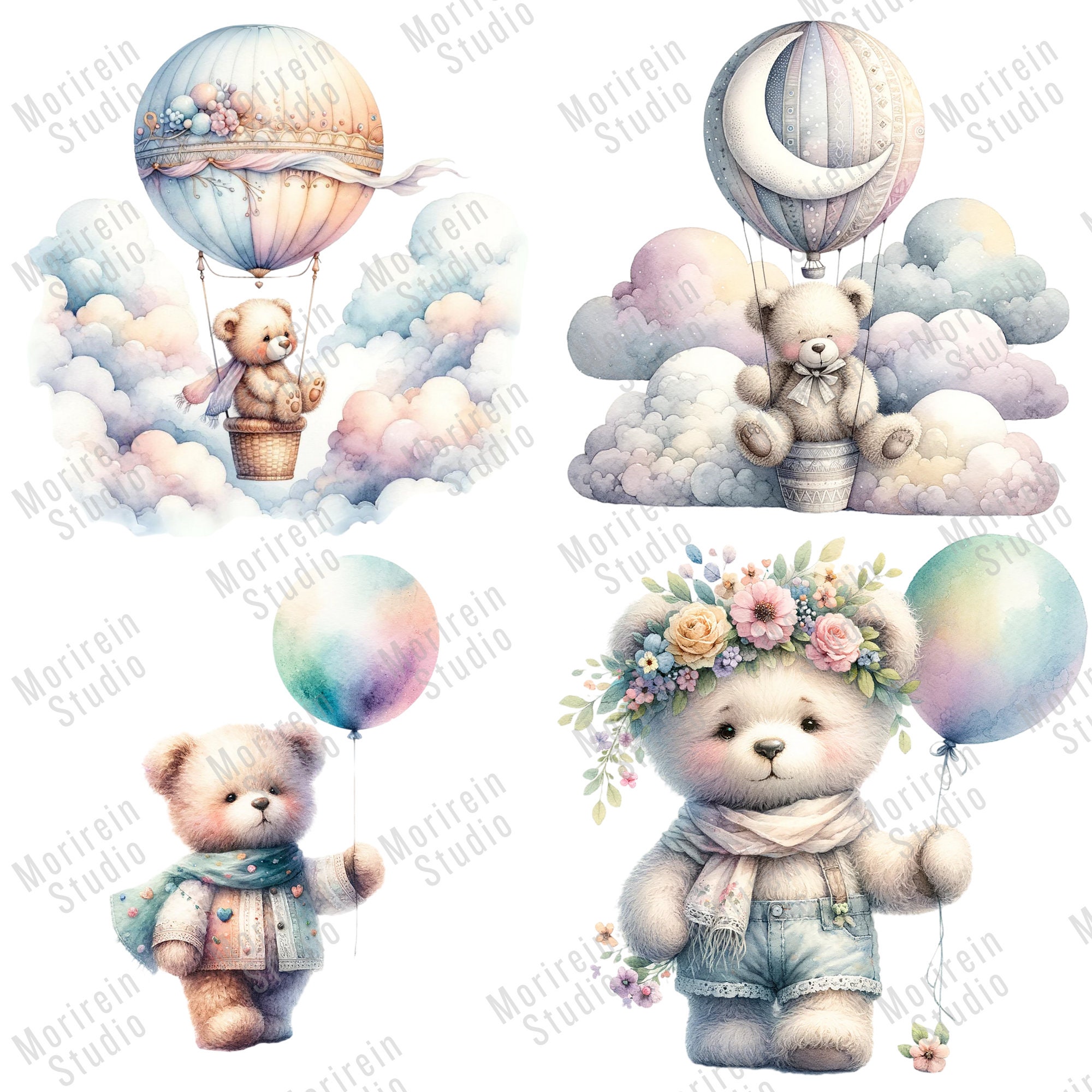 Teddy Bears Clipart 30 PNG Watercolor Cute Teddy Bear Sleepy Teddy Bear ...