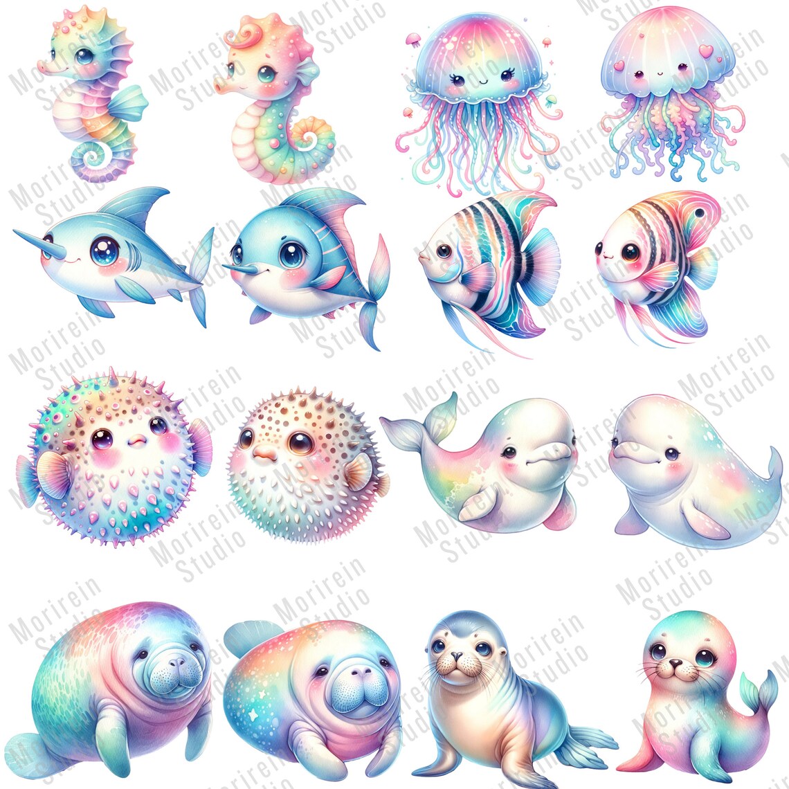 Cute Sea Animals Clipart 54 PNG Watercolor Under the Sea Clipart ...