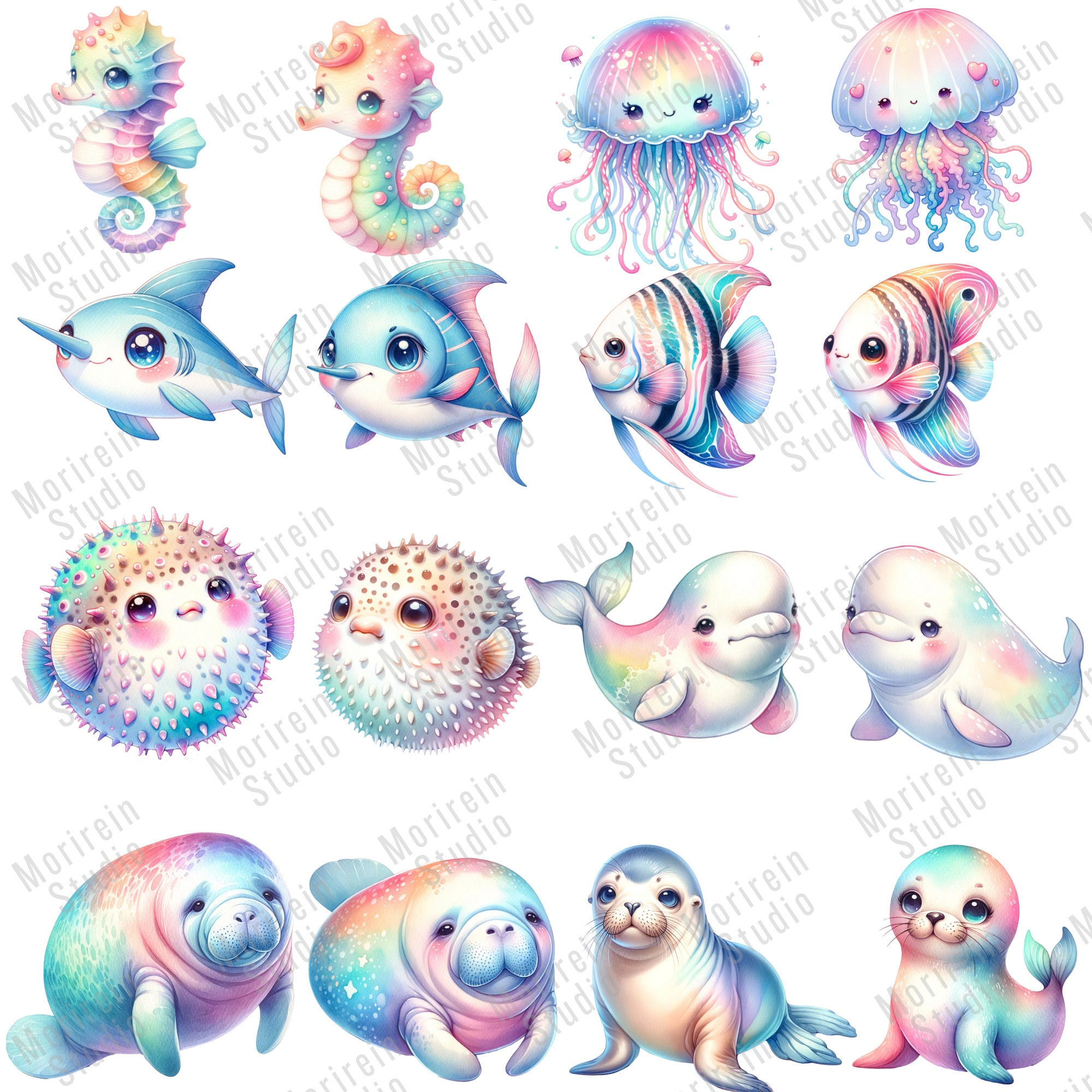 Cute Sea Animals Clipart 54 PNG Watercolor Under the Sea Clipart ...