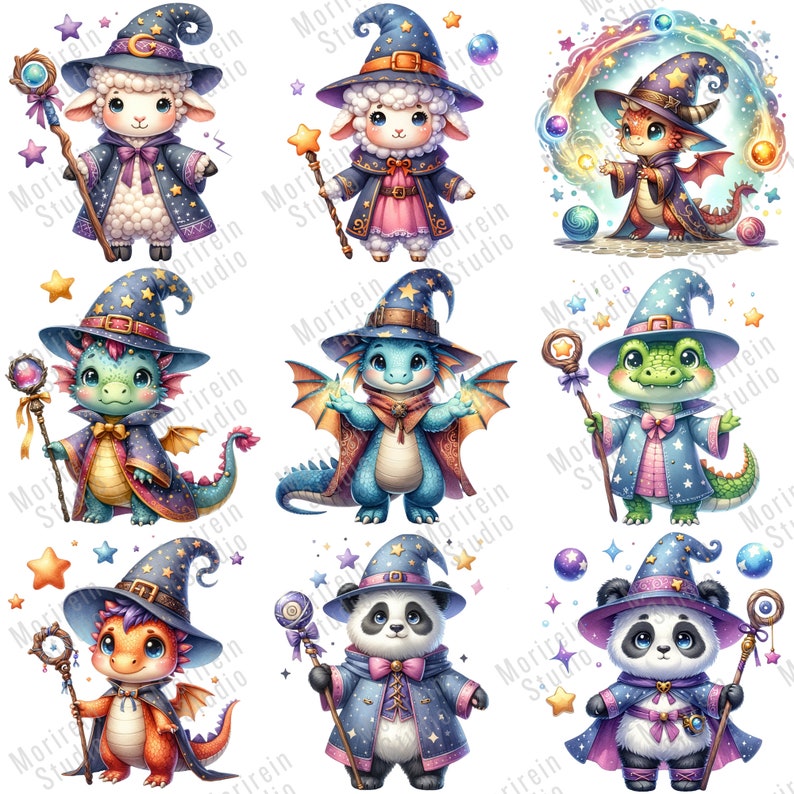 Sorcerer Animals Clipart 45 PNG Watercolor Magical Animals Clipart ...