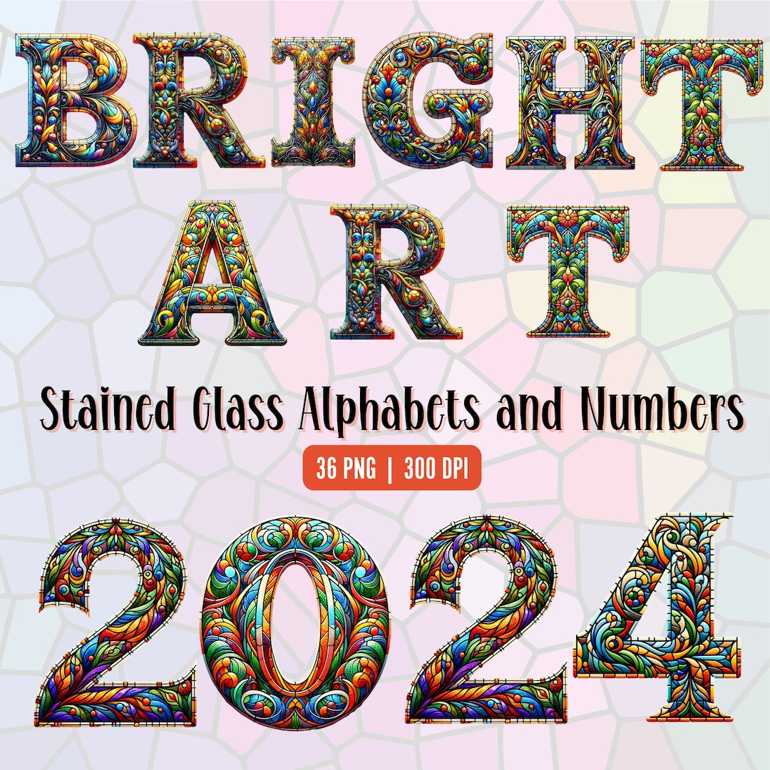 Stained Glass Alphabet and Number Clipart 36 PNG Alphabet and Number ...
