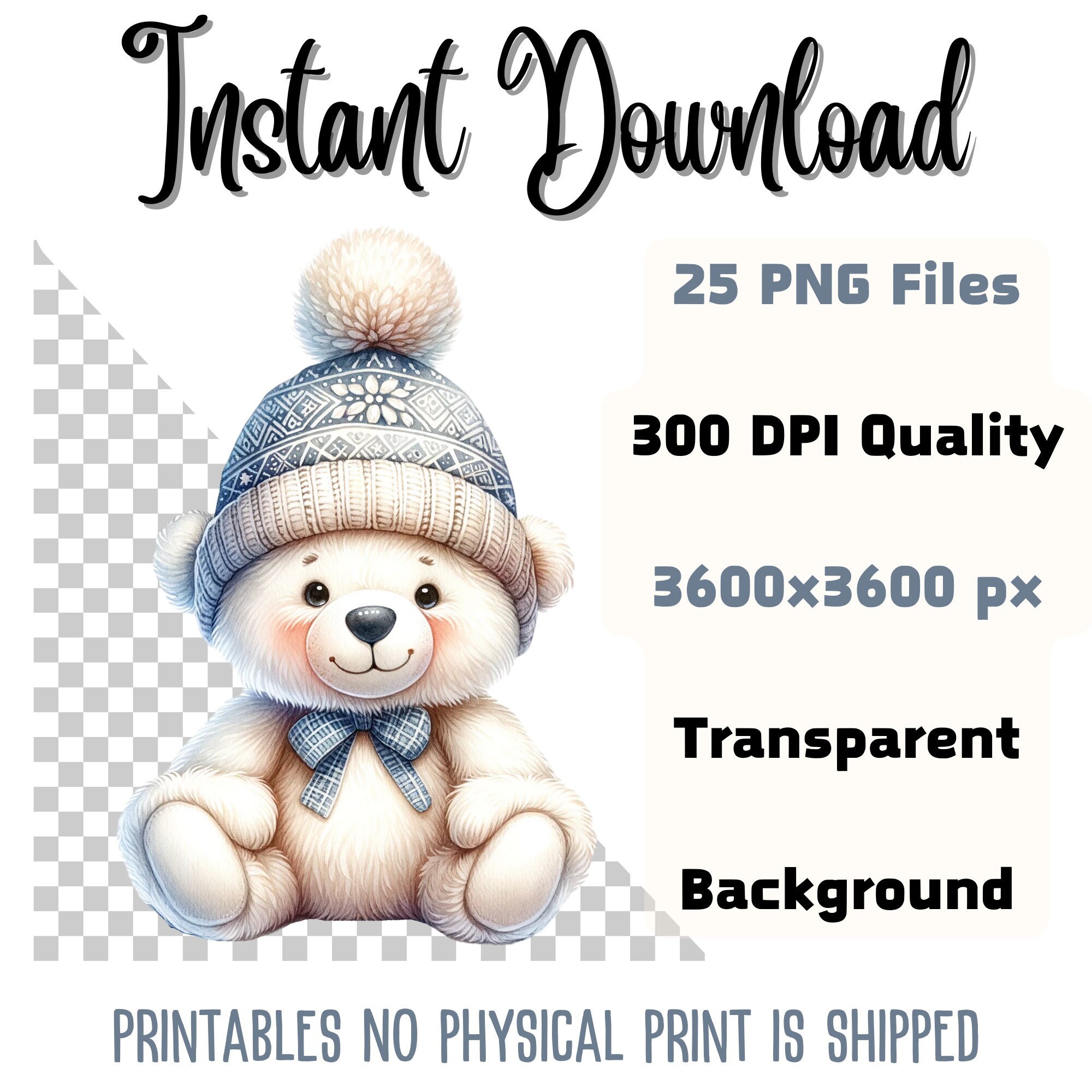 Cute Polar Bear Clipart 25 PNG Watercolor Poral Bear PNG Arctic Animal ...