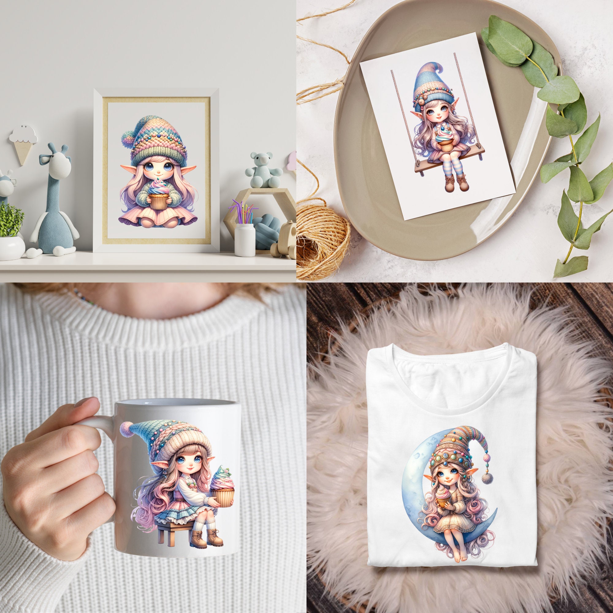 Cupcake Gnomes Clipart 13 PNG Watercolor Cupcake Cute Gnome PNG Cupcake ...