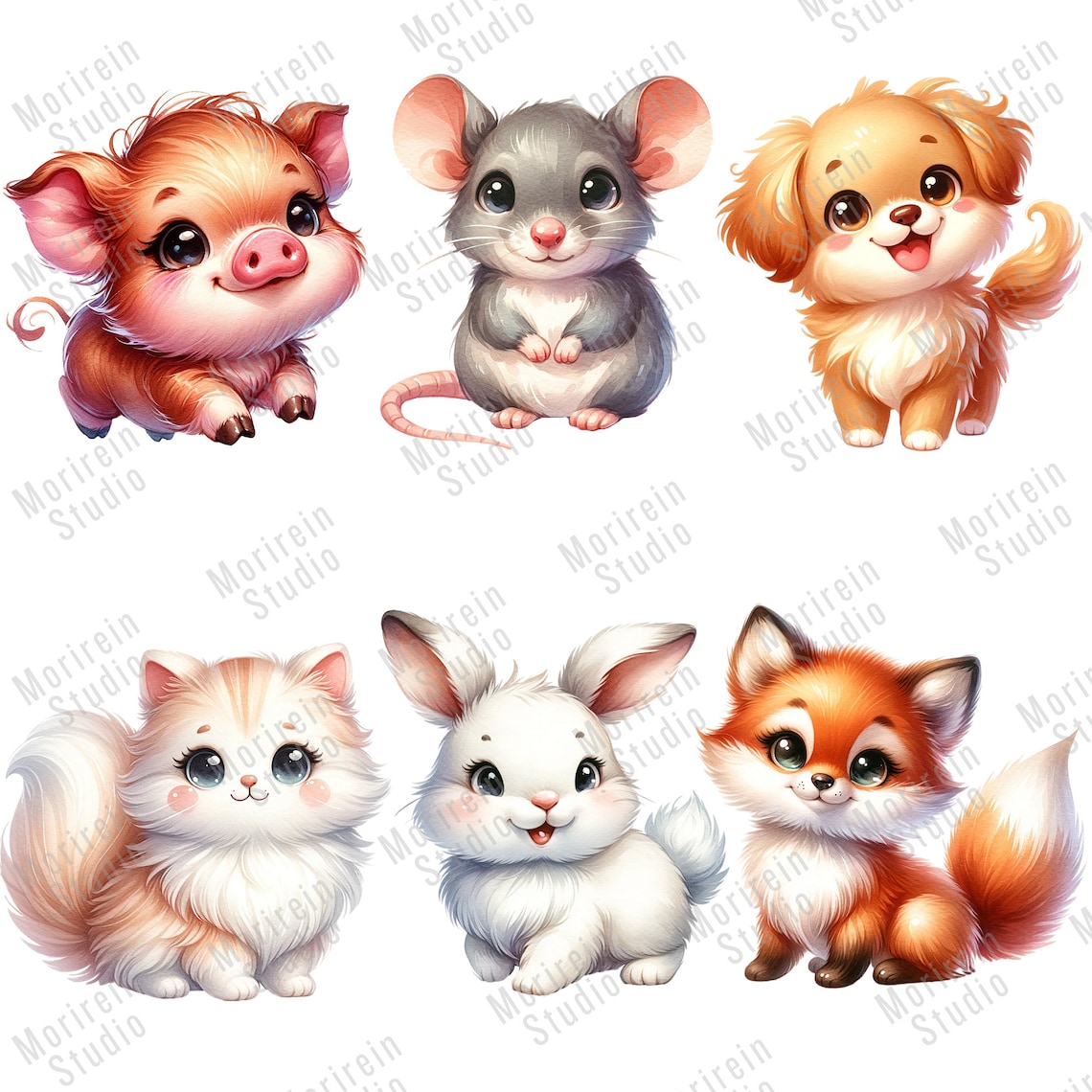 Cute Pets Clipart 30 PNG Watercolor Cute Animal Safari Animal Adorable ...