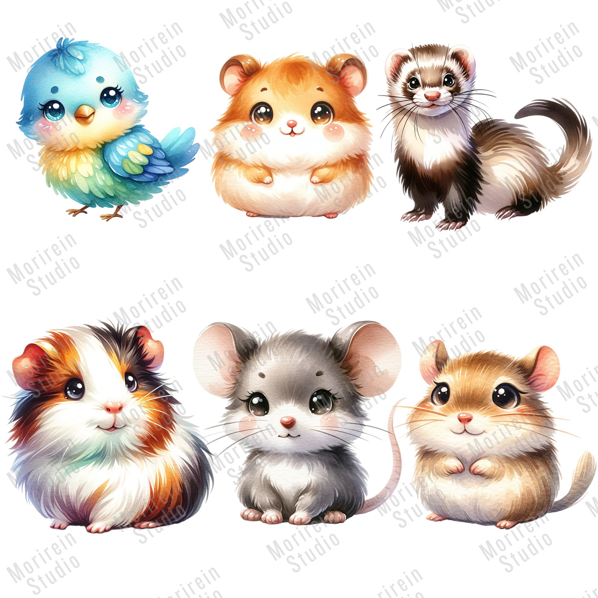 Watercolor Pet Clipart: 30 PNG Nursery Animal Illustrations (digital ...