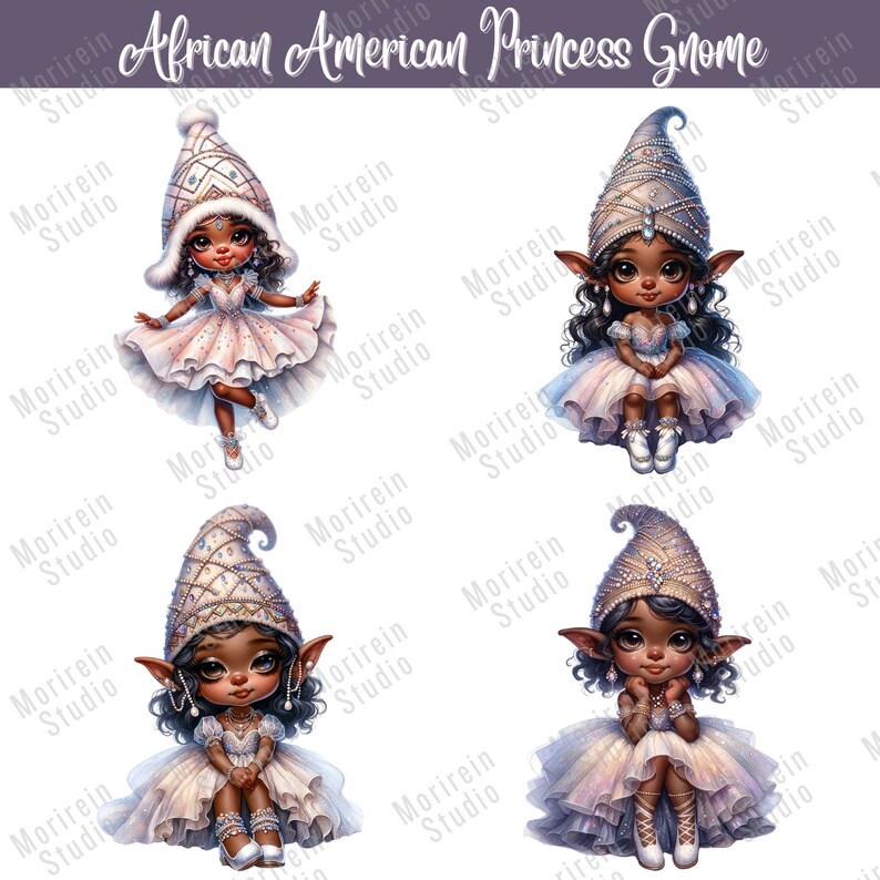 Watercolor African American Princess Gnome Clipart 14 PNG (digital ...