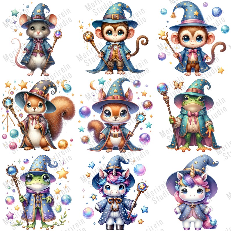 Sorcerer Animals Clipart 45 PNG Watercolor Magical Animals Clipart ...