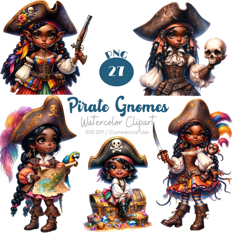 Pirate Gnomes Clipart 27 PNG Watercolor African American Gnome PNG ...