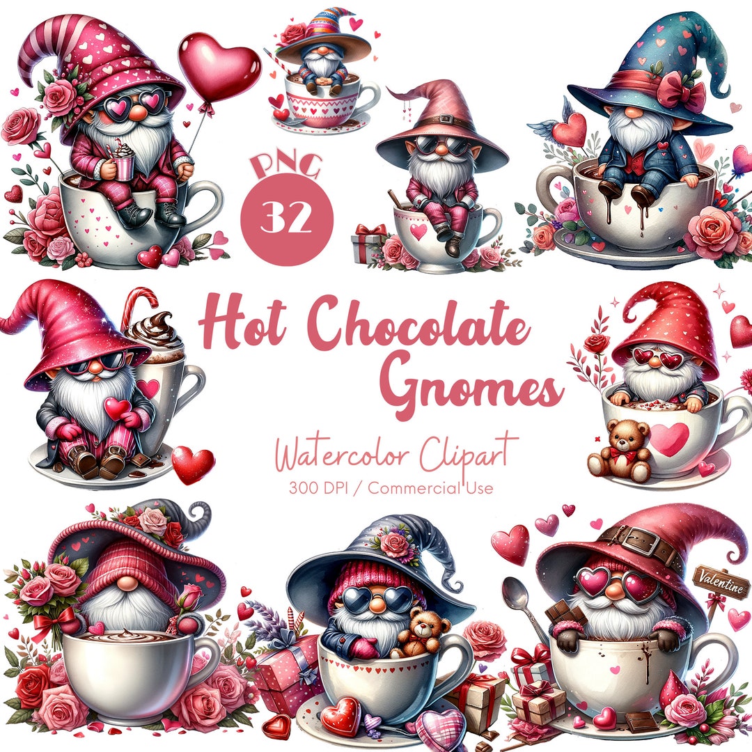 Hot Chocolate Gnomes Clipart 32 PNG Watercolor Festive Gnome Clipart ...