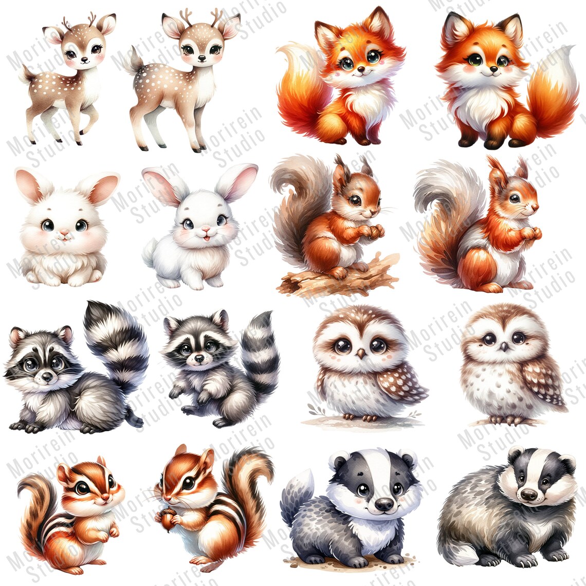 Cute Woodland Animals Clipart 100 PNG Watercolor Cute Animals Woodland ...