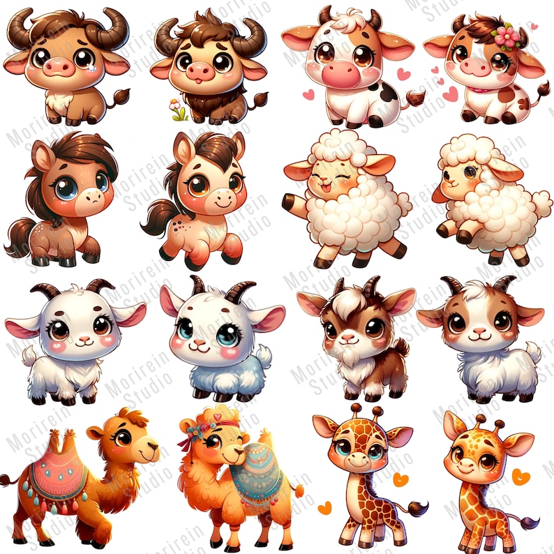 Cute Animals Clipart 110 PNG Watercolor Cute Animal Safari Animal ...
