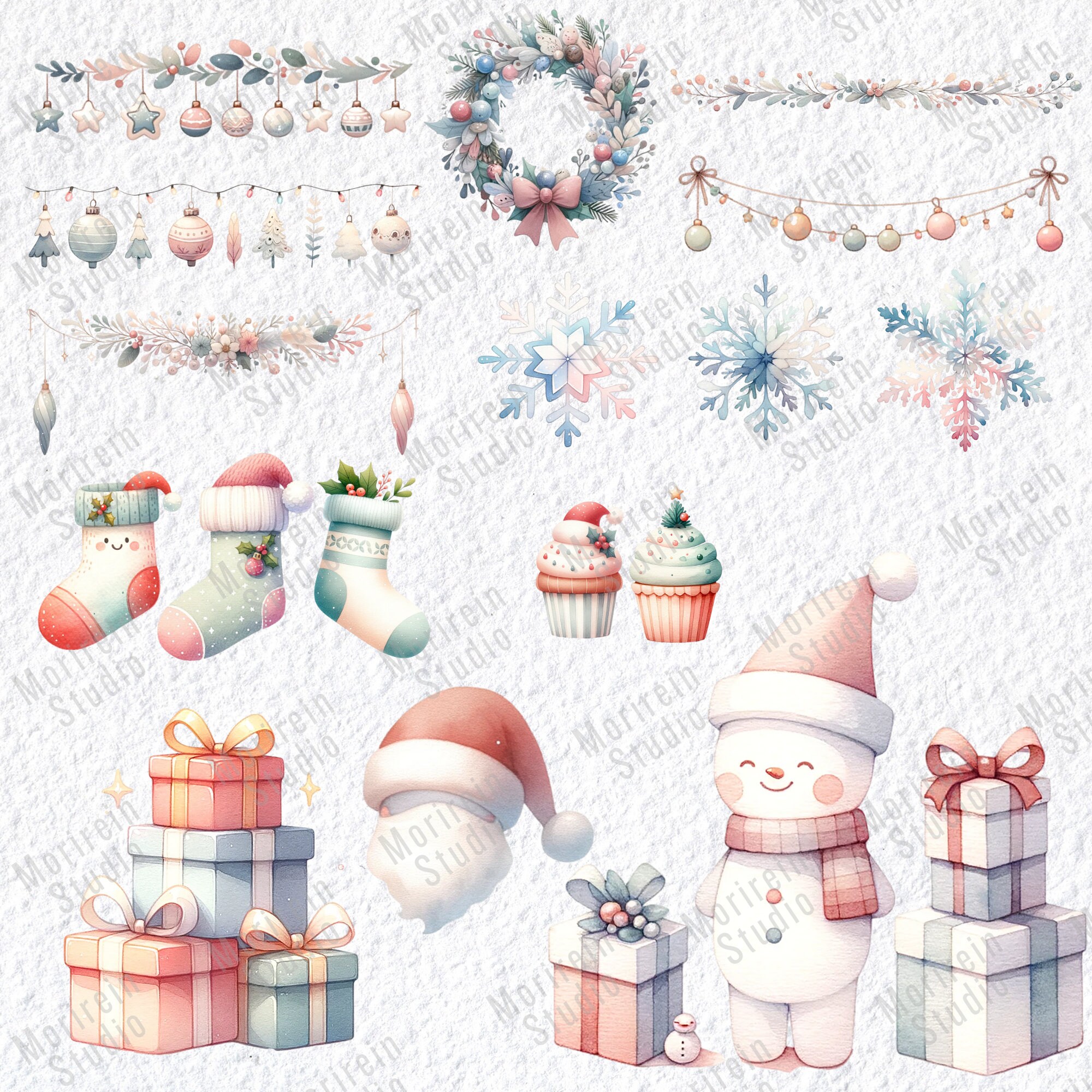Cute Christmas Clipart Bundle, 42 PNG Watercolor Christmas Clipart ...