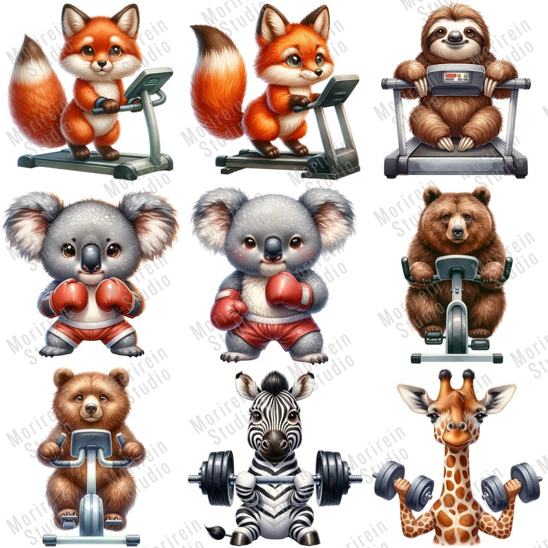 Animals Workout Clipart 38 PNG Watercolor Animals Workout PNG Funny ...