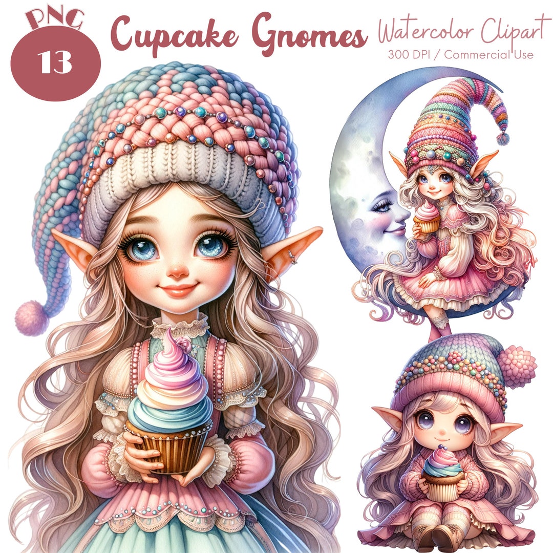 Cupcake Gnomes Clipart 13 PNG Watercolor Cupcake Cute Gnome PNG Cupcake ...