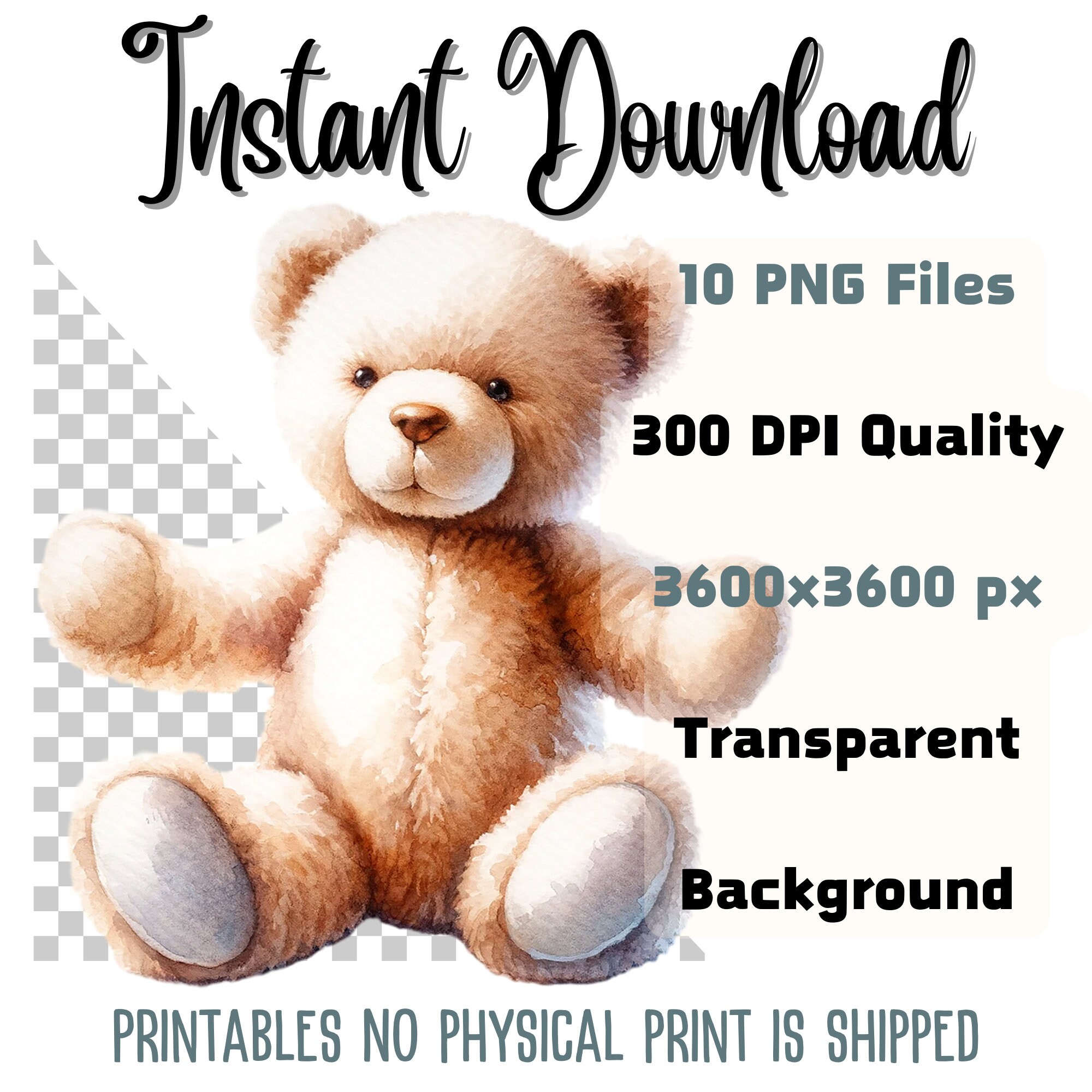 Teddy Bear Clipart 10 PNG Watercolor Cute Teddy Bear Baby Shower Teddy ...