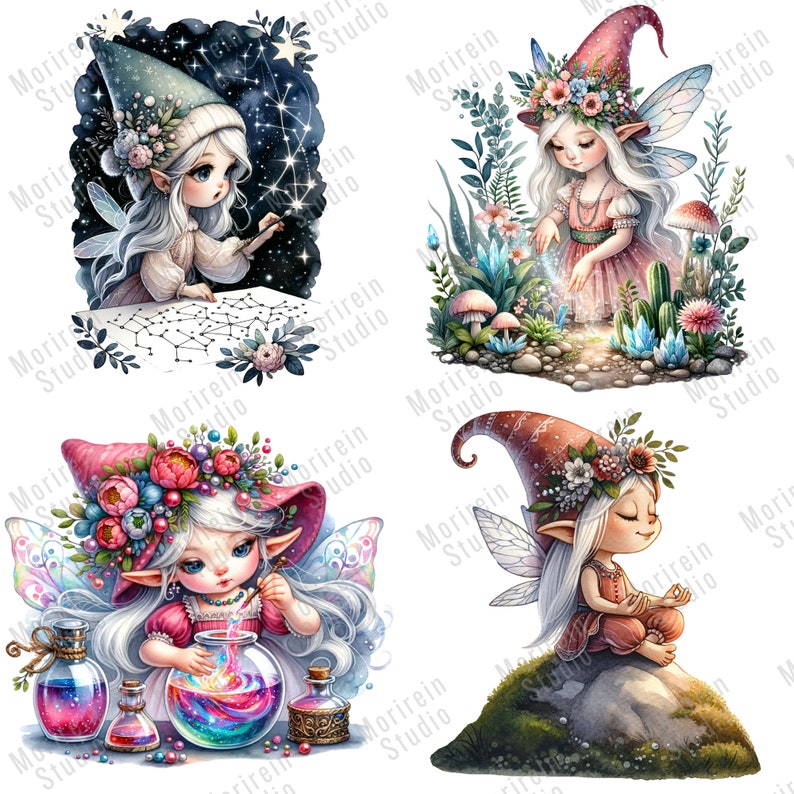 Fairy Gnomes Clipart 20 PNG Watercolor Forest Fairy Gnome Fairies ...