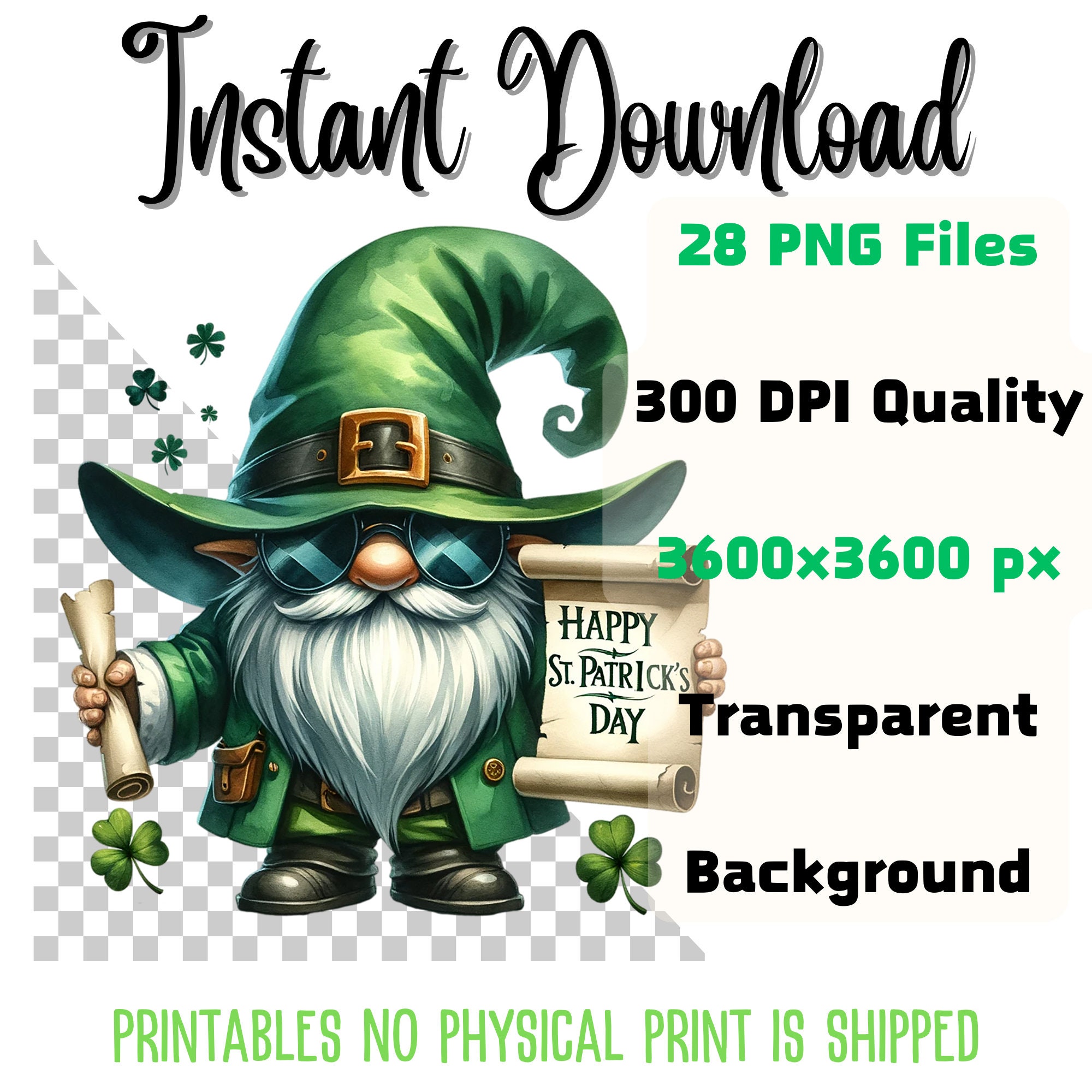 Saint Patricks Gnomes Clipart 28 PNG Watercolor Festive Gnomes St ...