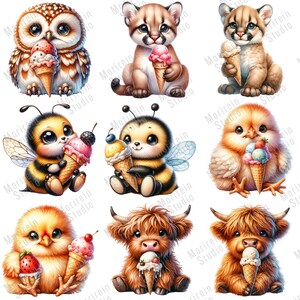 Animals Ice Cream Clipart 40 PNG Watercolor Animals Eating Ice Cream ...