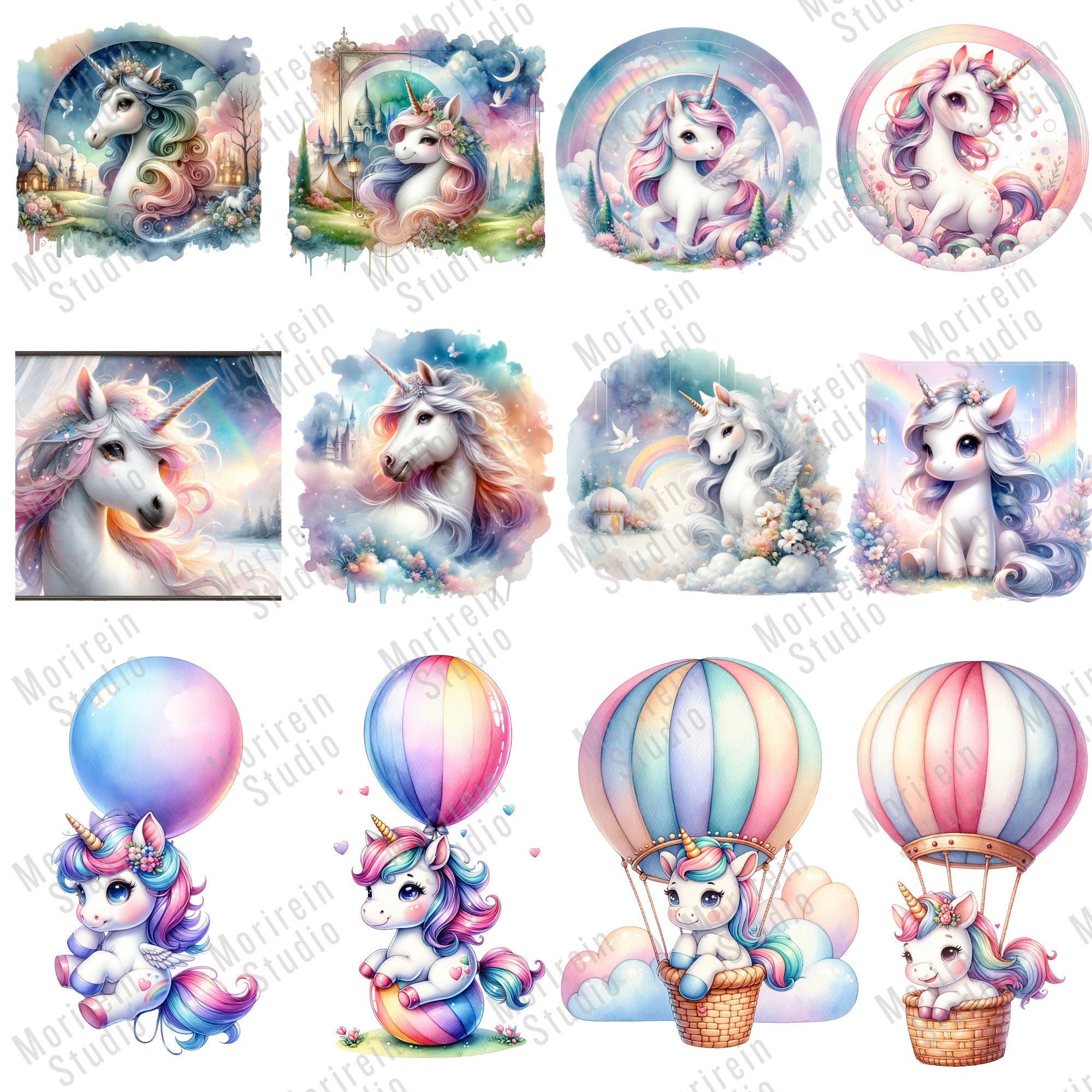 Cute Unicorn Clipart 62 PNG Watercolor Unicorn Party Unicorn Birthday ...