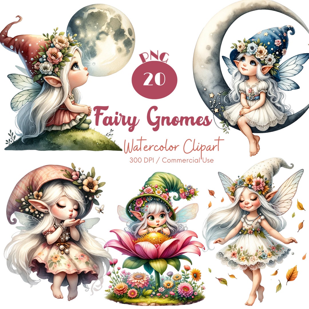 Fairy Gnomes Clipart 20 PNG Watercolor Forest Fairy Gnome Fairies ...