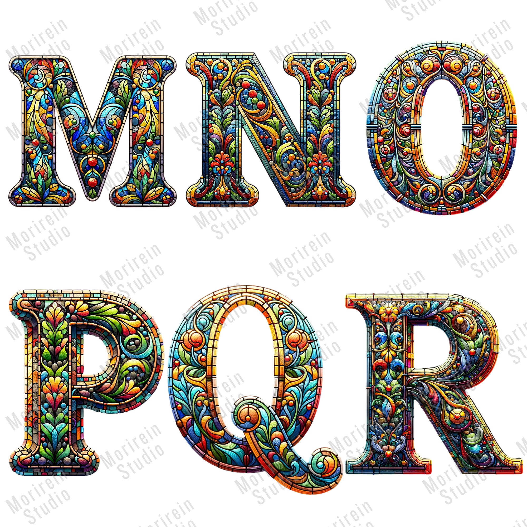Stained Glass Alphabet and Number Clipart 36 PNG Inspired Letter and ...