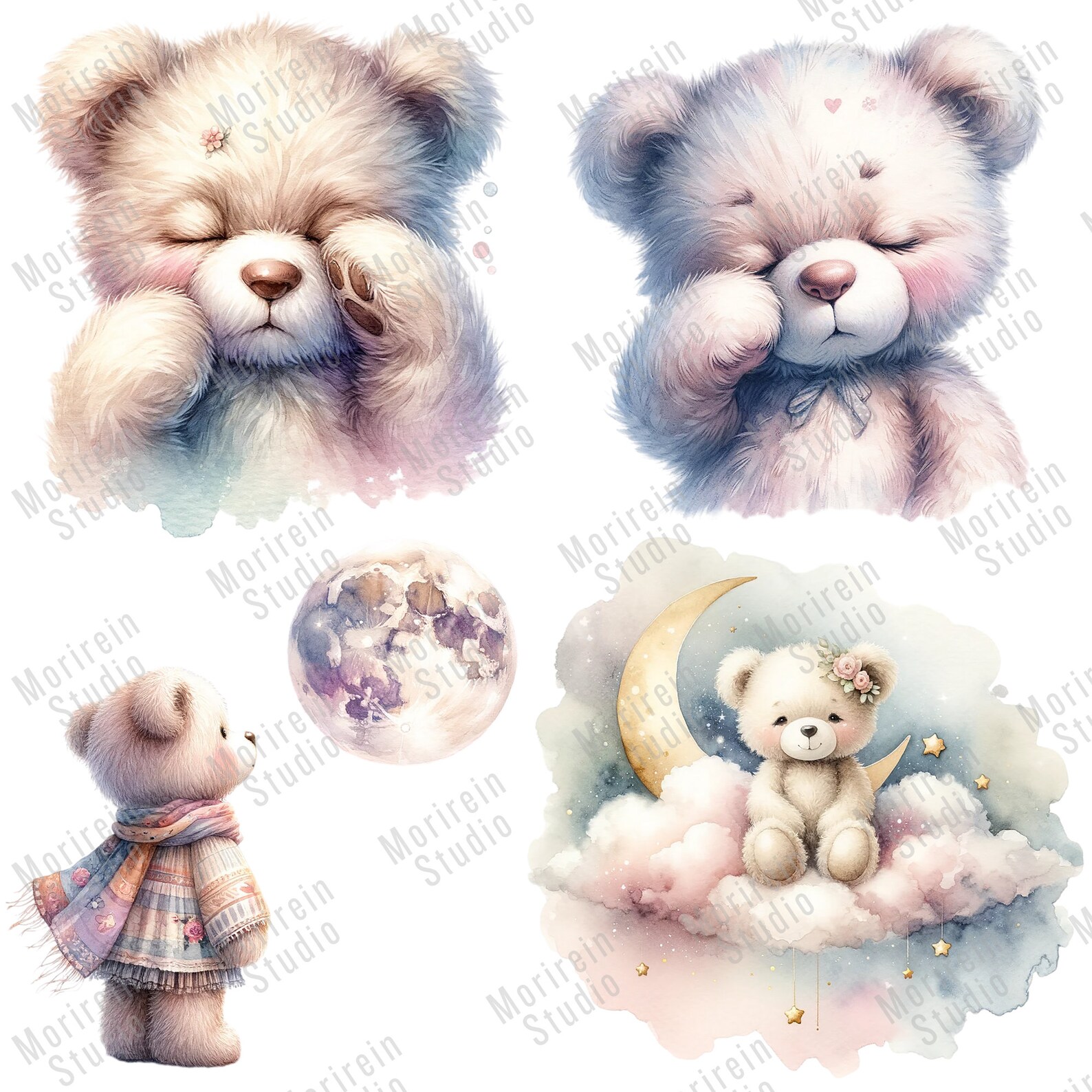 Teddy Bears Clipart 30 PNG Watercolor Cute Teddy Bear Sleepy Teddy Bear ...