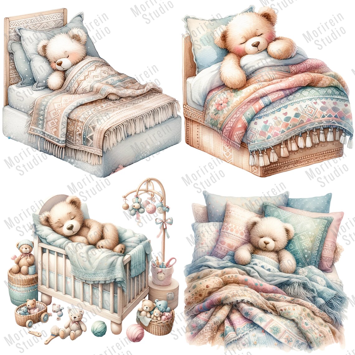 Watercolor Teddy Bears Clipart 30 PNG Cute Teddy Bear Sleepy Teddy Bear ...