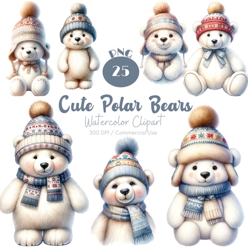Cute Polar Bear Clipart 25 PNG Watercolor Poral Bear PNG Arctic Animal ...