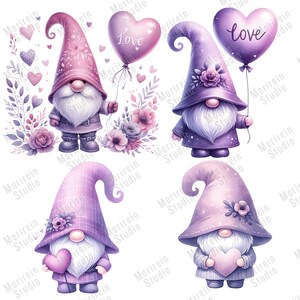 Purple Valentine Gnomes Clipart 24 PNG Cute Love Gnomes Valentines Day ...