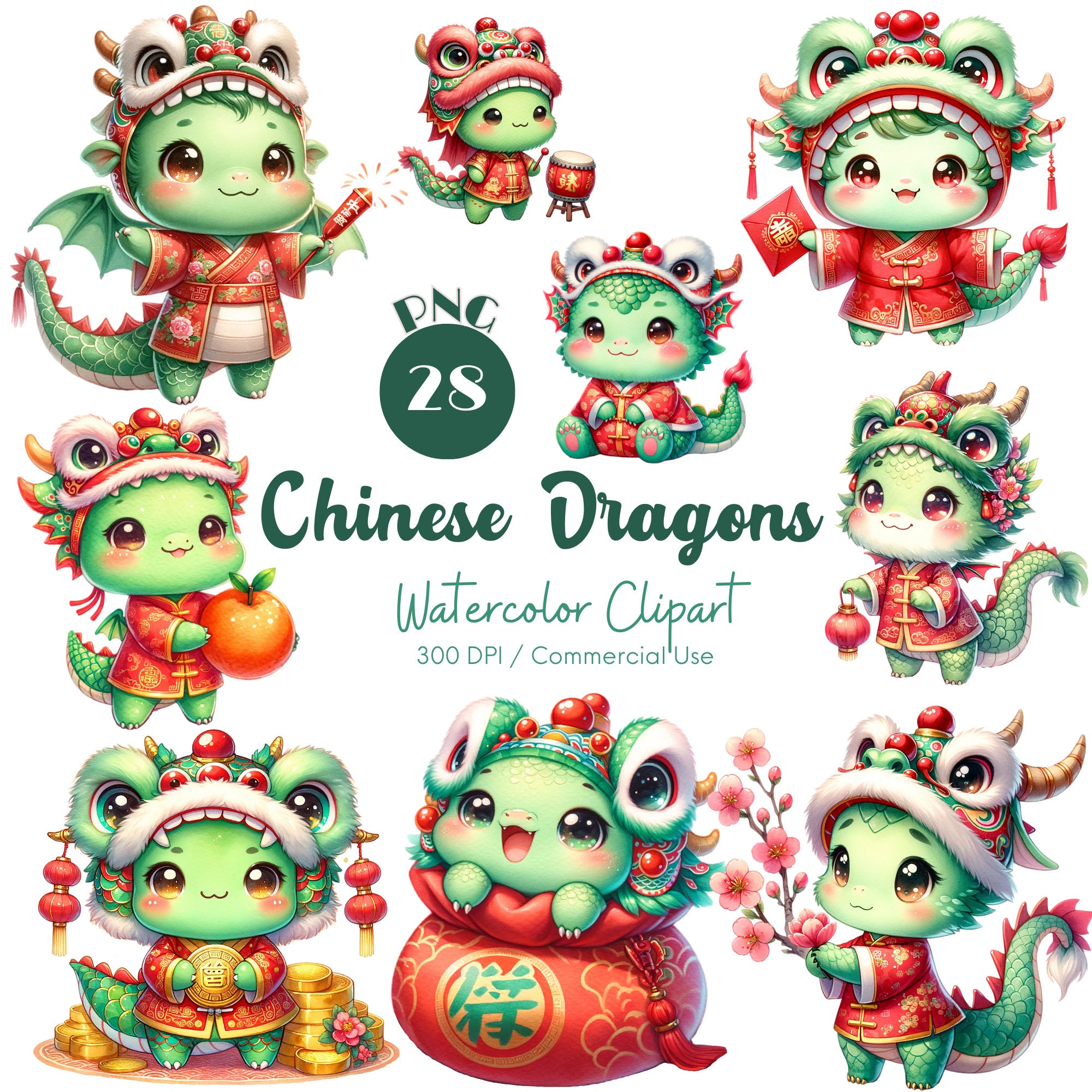 Chinese Dragons Clipart 28 PNG Watercolor Cute Dragon Baby Dragon ...