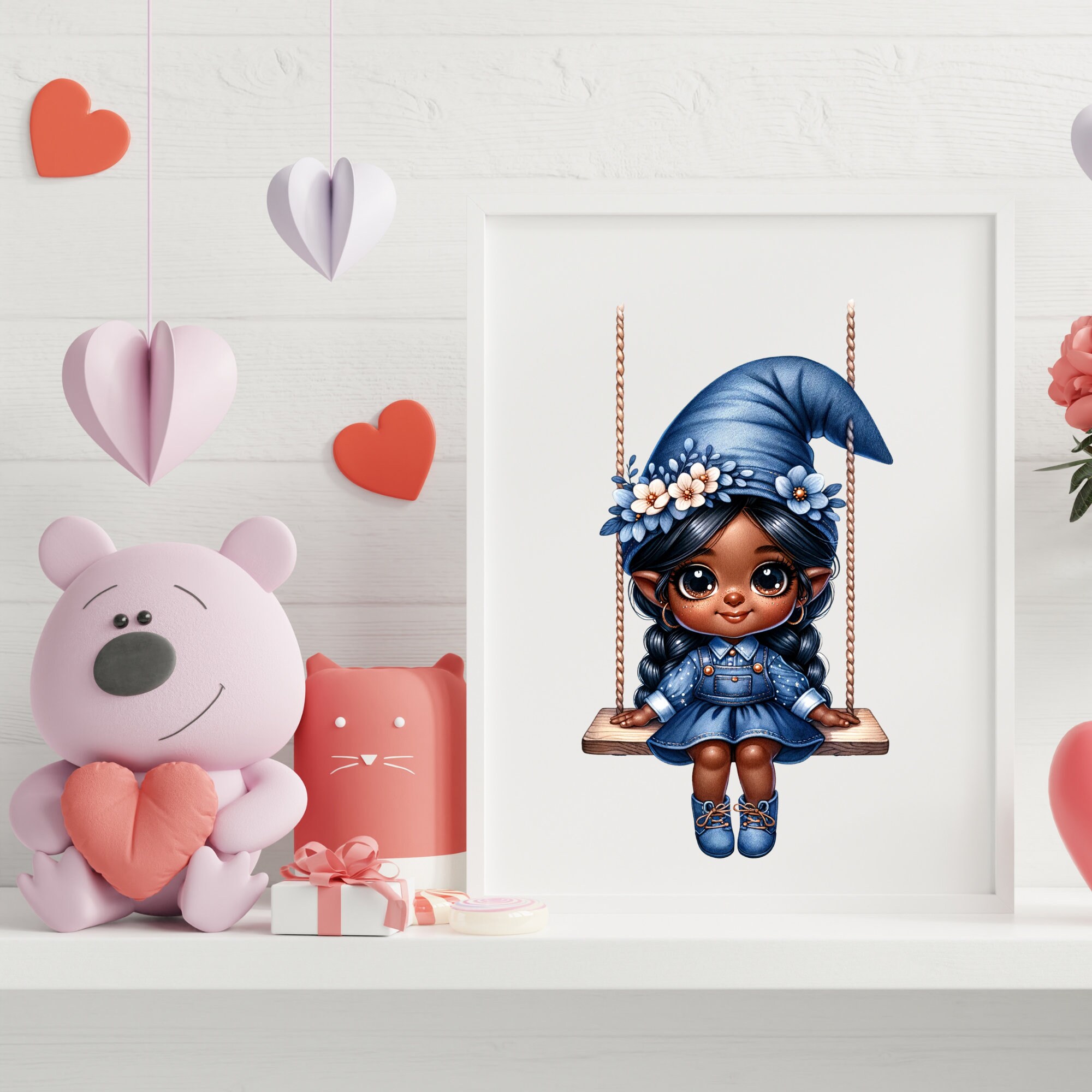 Denim Gnomes Clipart: 24 PNG Watercolor African American Gnomes ...