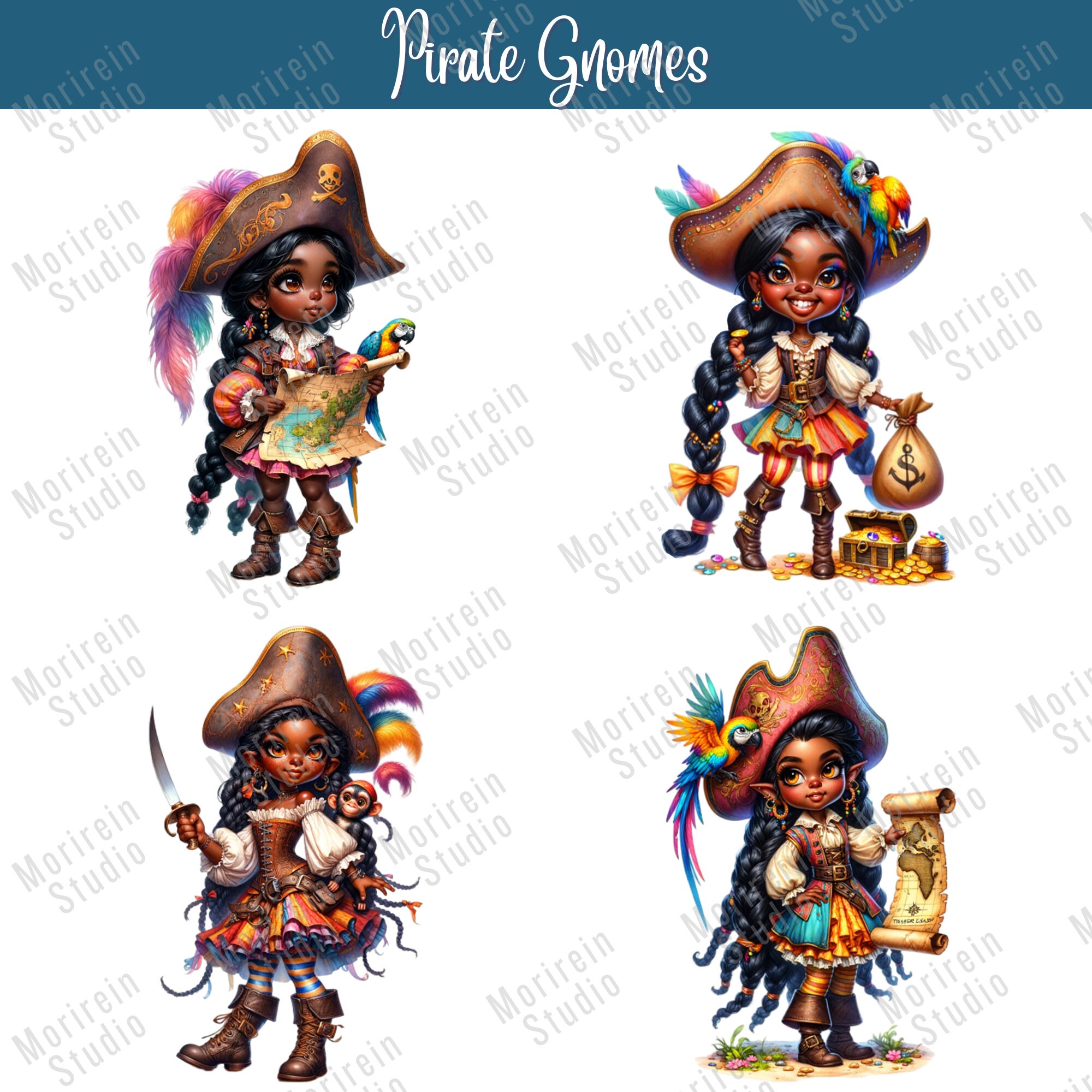 Pirate Gnomes Clipart 27 PNG Watercolor African American Gnome PNG ...