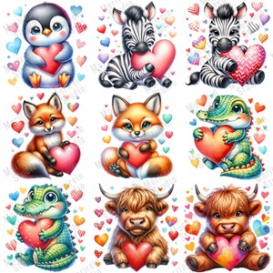 Watercolor Animals With Hearts Clipart: 42 PNG Nursery Art (digital ...