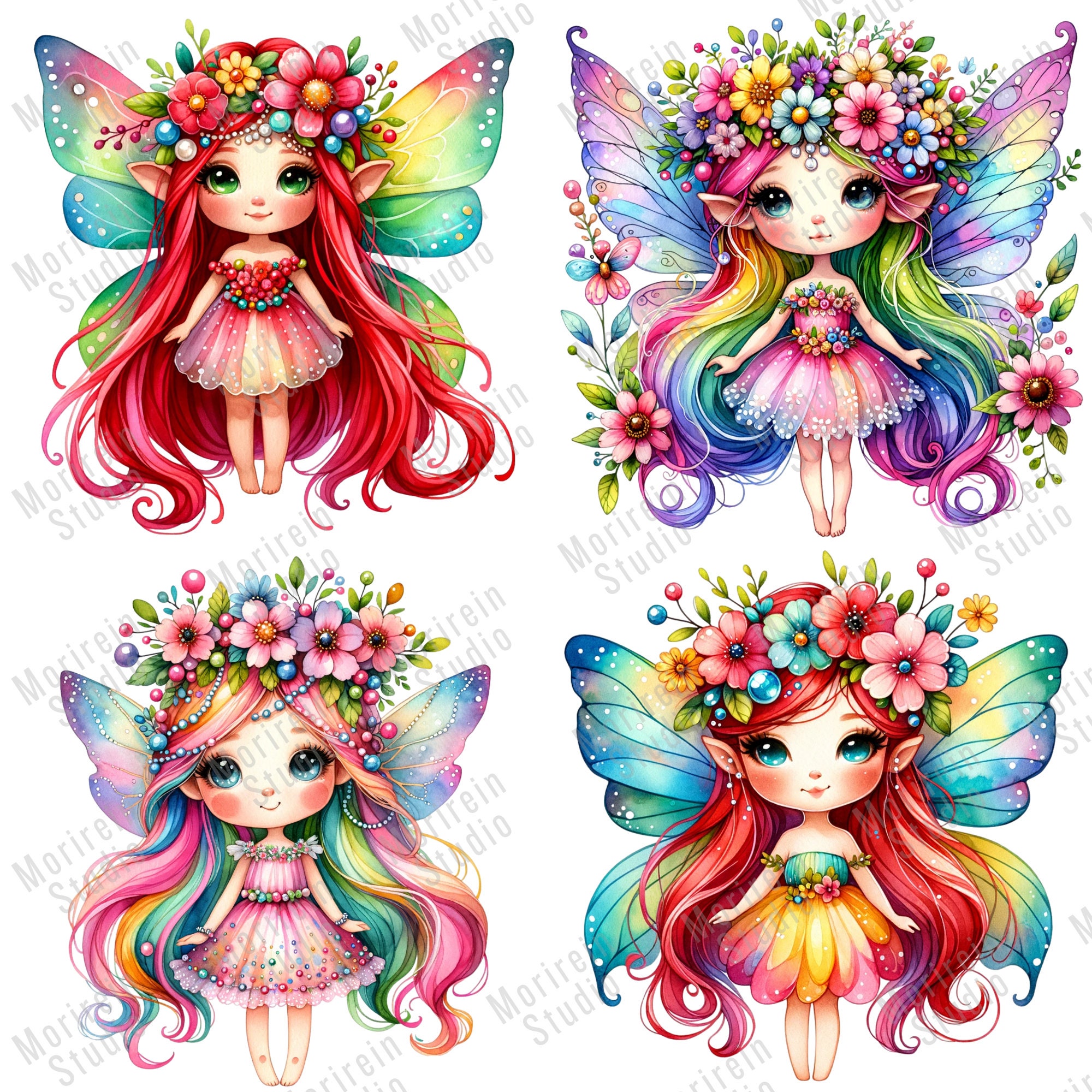 Watercolor Forest Fairy Clipart: 15 PNG Fantasy Art PNG (digital ...