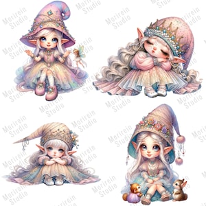 Princess Gnomes Clipart 36 PNG Watercolor Princess Gnome Girls Fairy ...