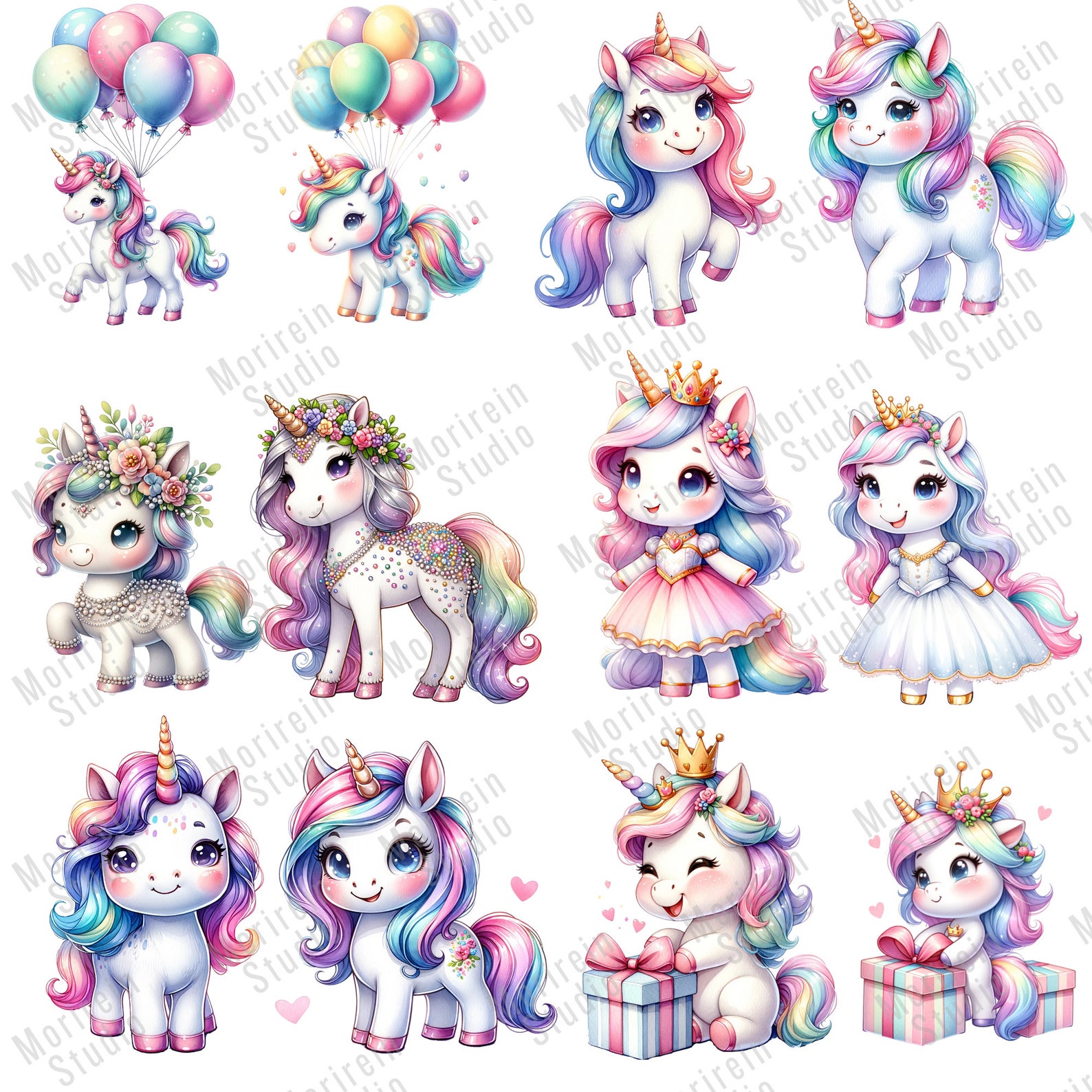 Cute Unicorn Clipart 62 PNG Watercolor Unicorn Party Unicorn Birthday ...