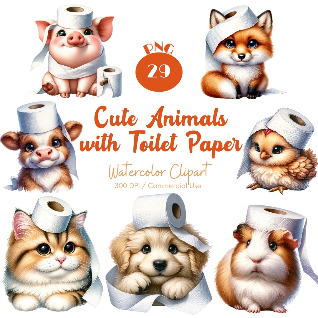 Watercolor Animals With Toilet Paper Clipart, 29 PNG Nursery Art ...