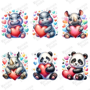Cute Animals With Hearts Clipart 42 PNG Watercolor Animals Hug Hearts ...