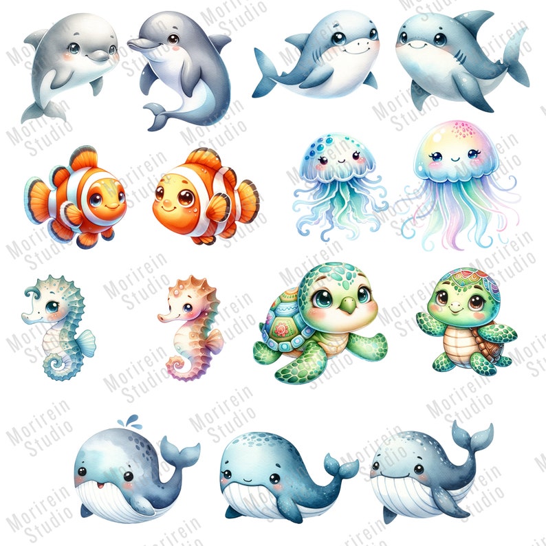 Cute Sea Animals Under the Sea Clipart 112 PNG Watercolor Cute Sea ...