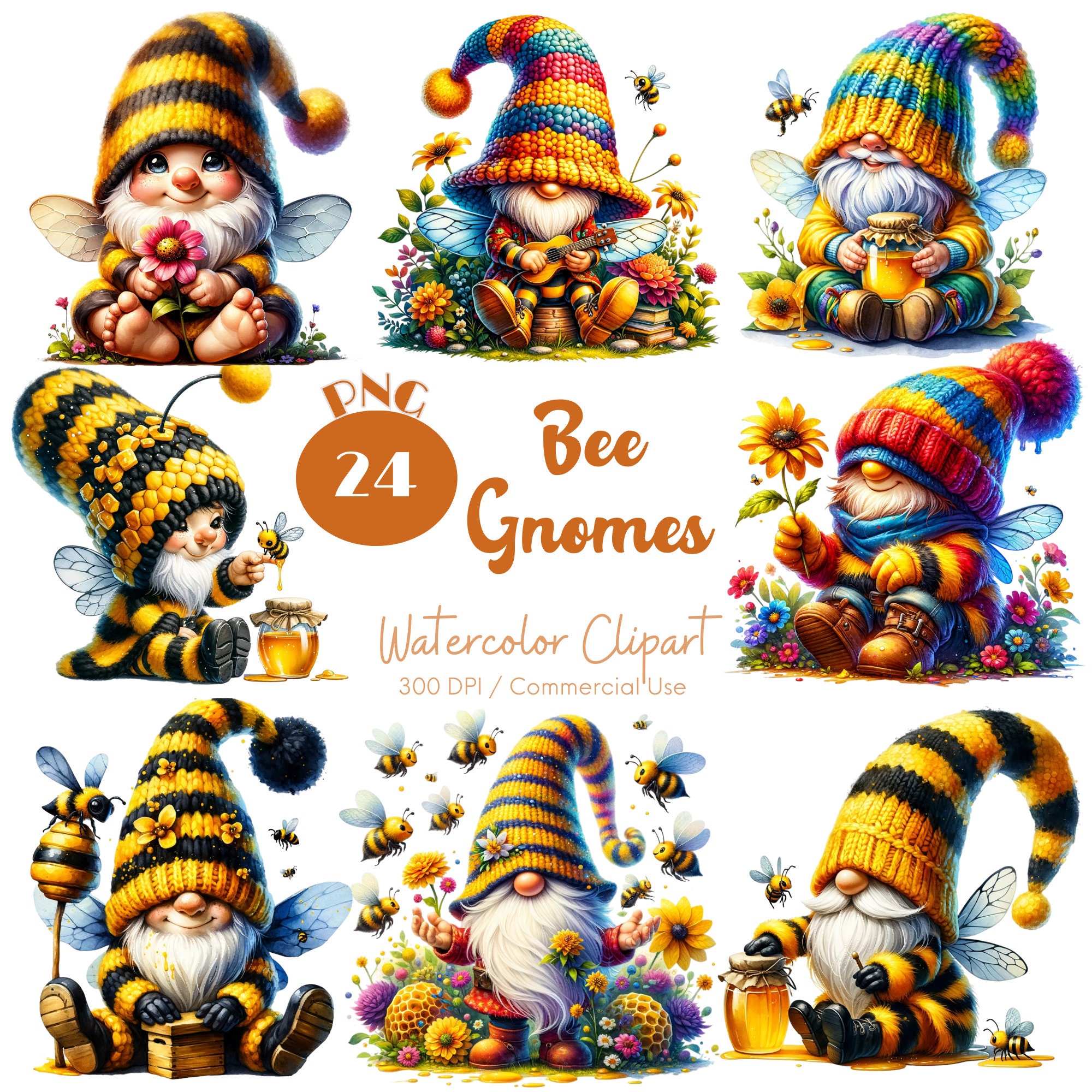 Bee Gnomes Clipart 24 PNG Watercolor Honey Bee Gnome PNG Spring Clipart ...