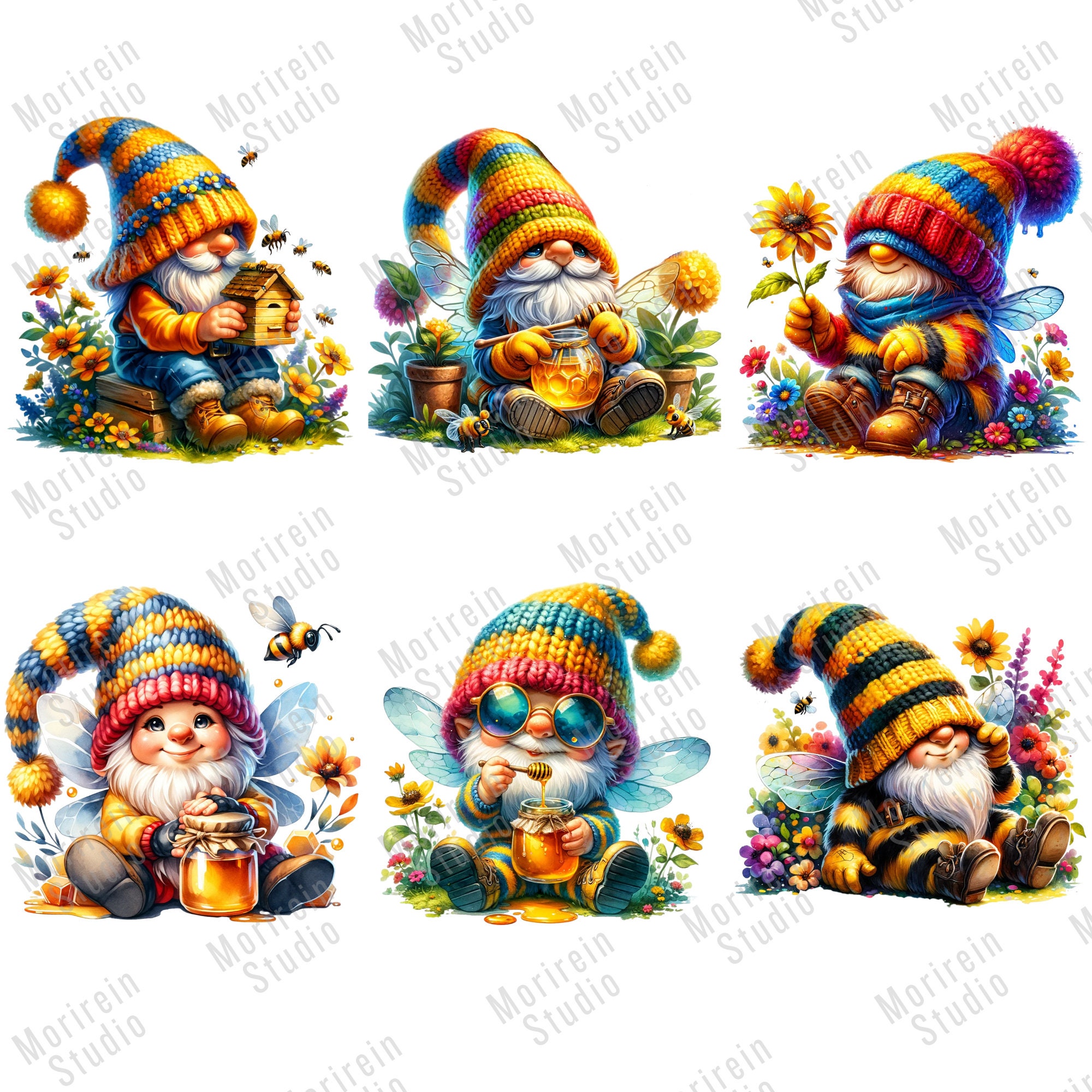 Watercolor Bee Gnome Clipart: 24 PNG Spring Garden PNG (digital ...