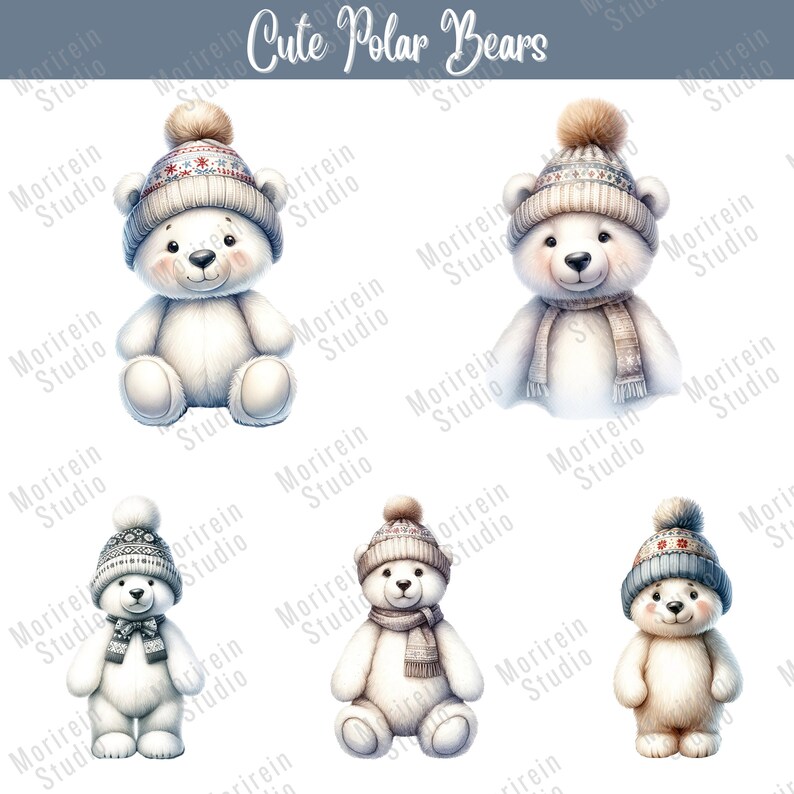 Cute Polar Bear Clipart 25 PNG Watercolor Poral Bear PNG Arctic Animal ...