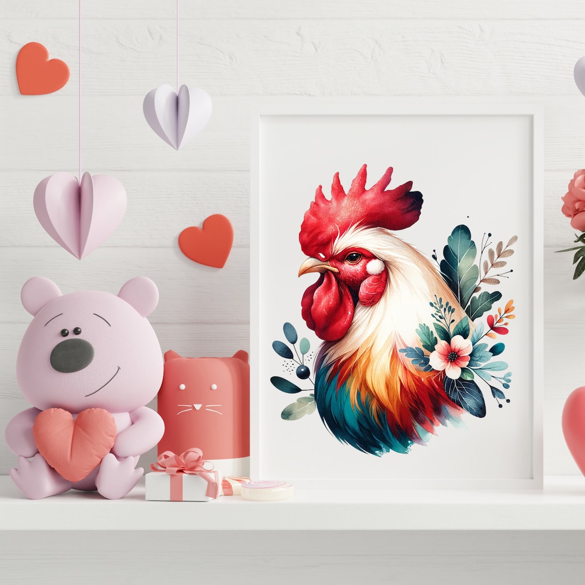 Floral Chicken Clipart 24 PNG Watercolor Flower Chicken Clipart Cute ...