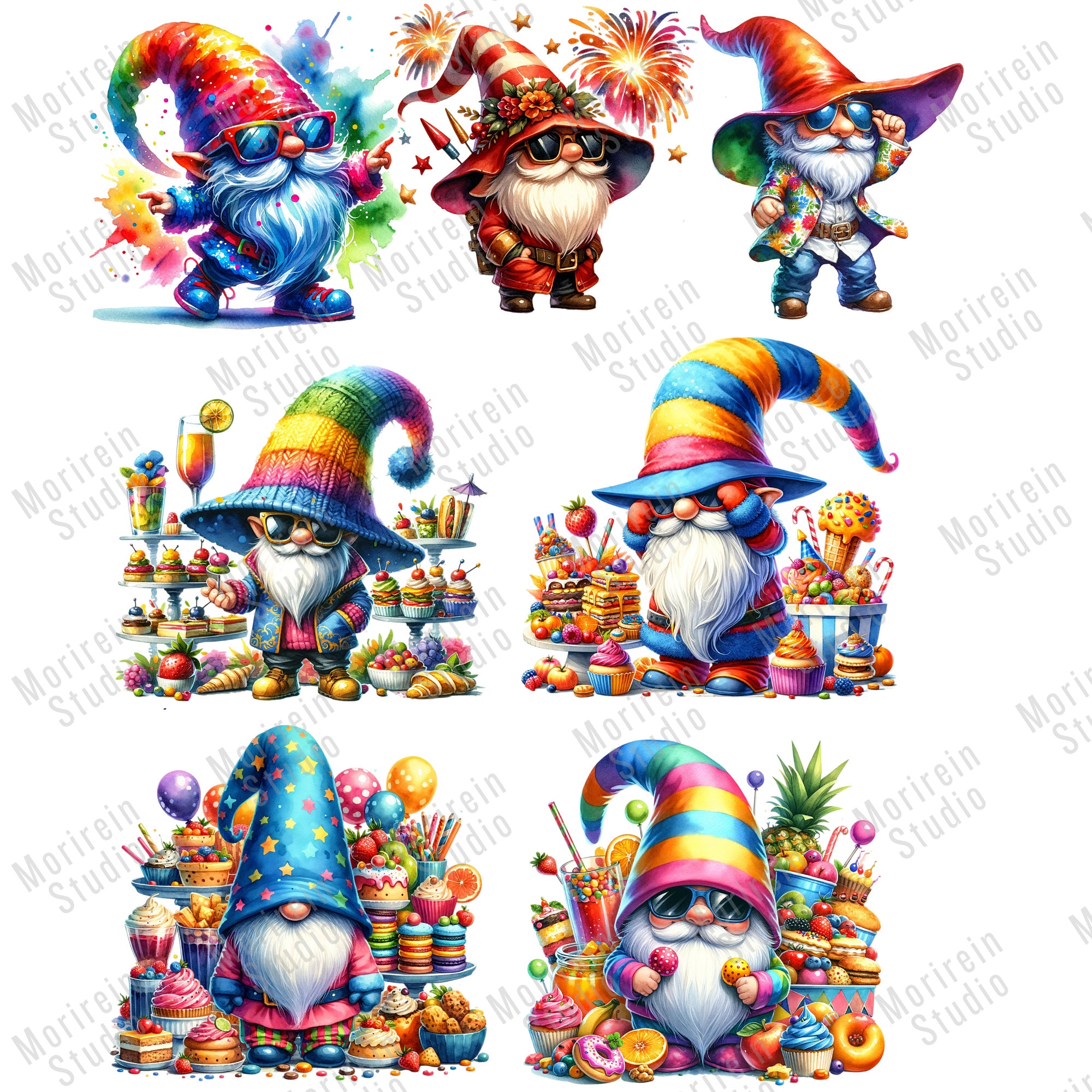 Party Gnomes Clipart 31 PNG Watercolor Festive Gnome Clipart Birthday ...
