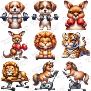 Animals Workout Clipart 38 PNG Watercolor Animals Workout PNG Funny ...